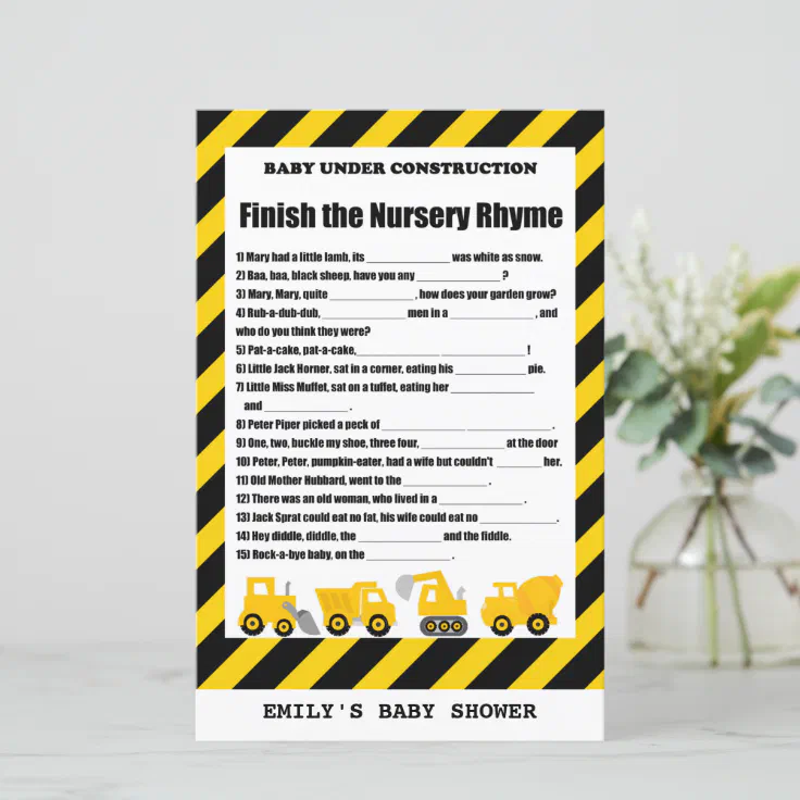 Baby Under Construction Baby Shower Game PRINTED | Zazzle