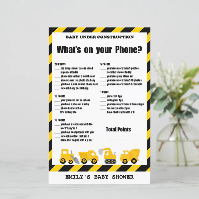 Baby Under Construction Baby Shower Game PRINTED | Zazzle