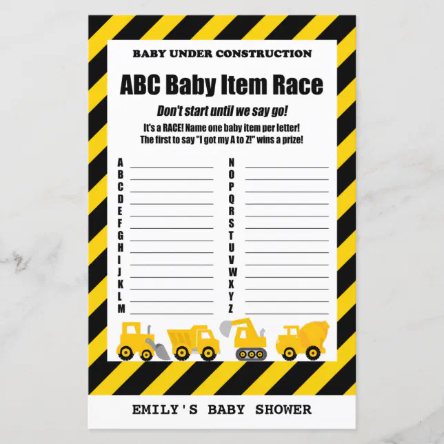 Baby Under Construction Baby Shower Game PRINTED | Zazzle
