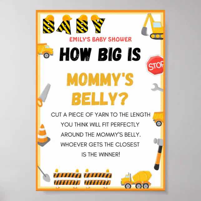 Baby Under Construction Baby Shower Game Sign | Zazzle