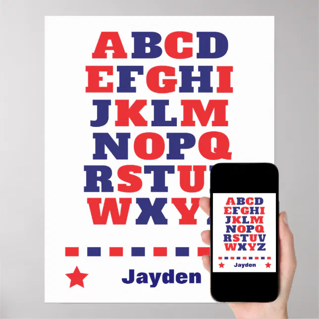 Baby visual alphabet red dark blue abc poster | Zazzle