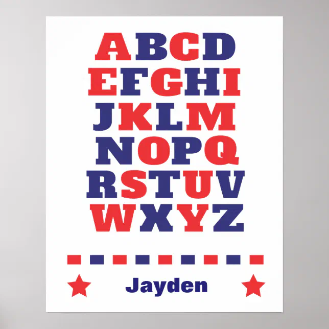 Baby visual alphabet red dark blue abc poster | Zazzle