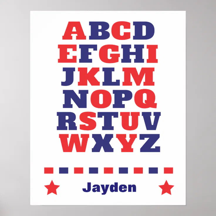 Baby visual alphabet red dark blue abc poster | Zazzle