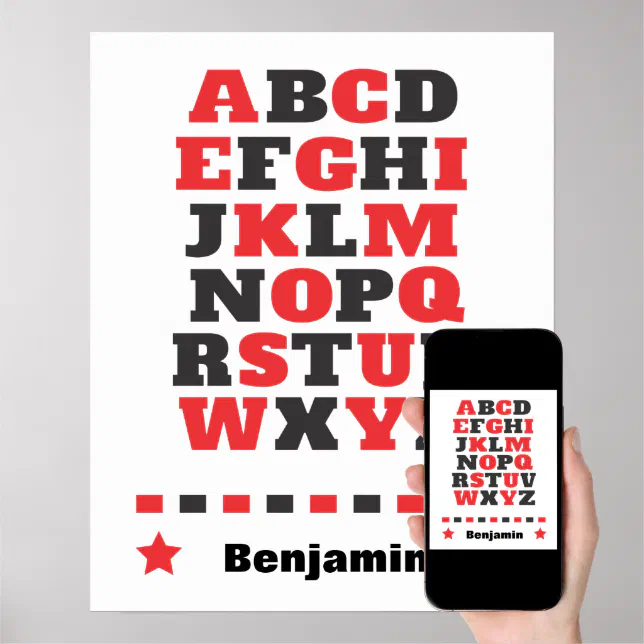 Baby visual stimulation red white black abc poster | Zazzle