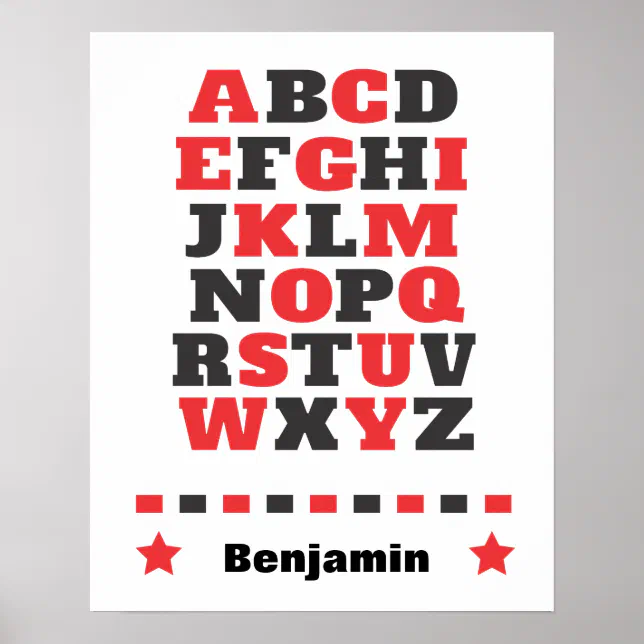 Baby visual stimulation red white black abc poster | Zazzle
