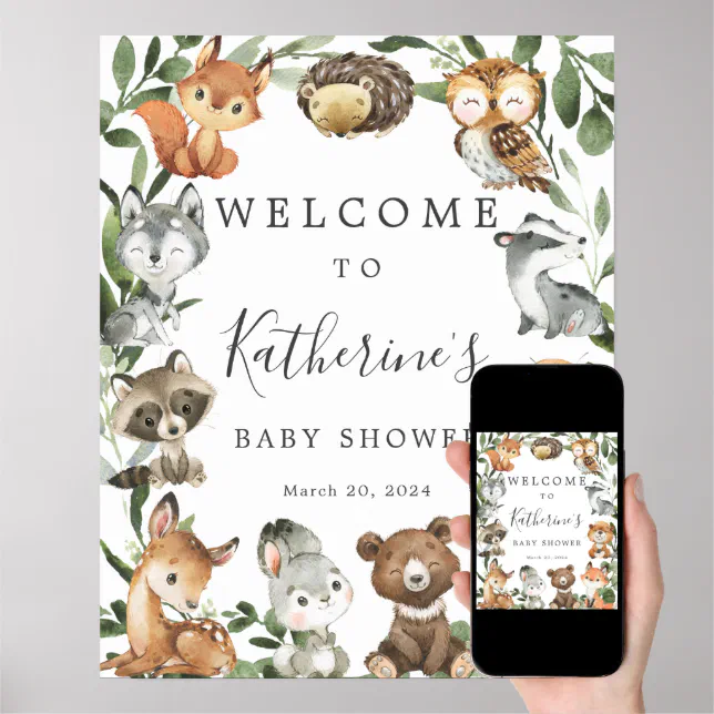 Baby Woodland Animals Baby Shower Welcome Sign | Zazzle