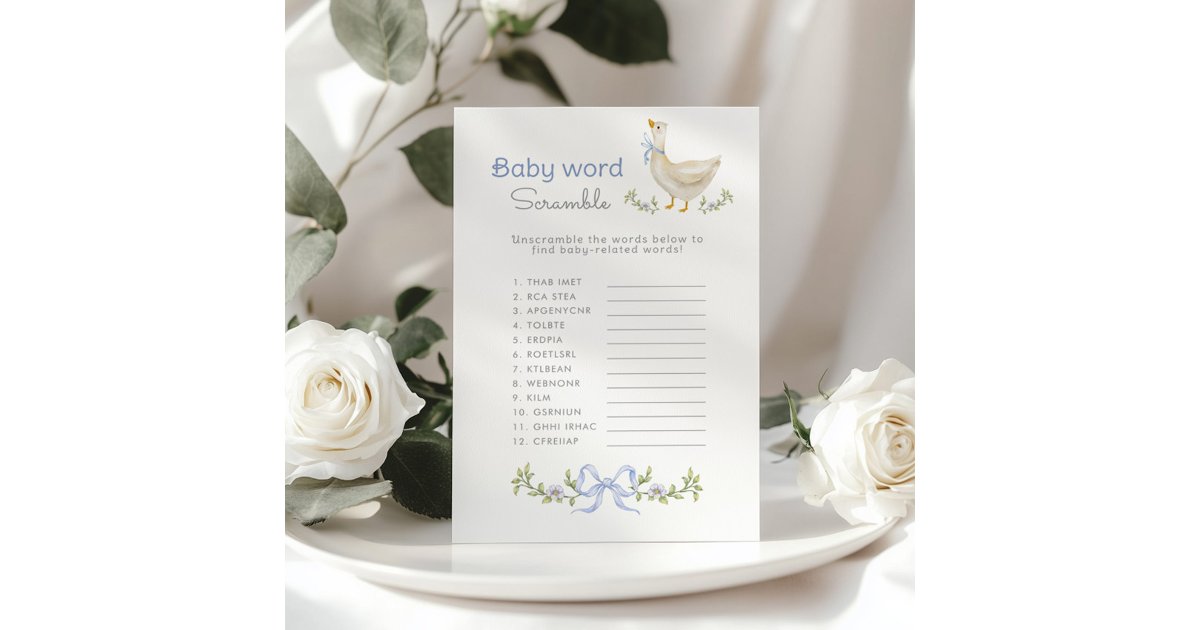 Baby word Scramble Blue Goose baby shower game | Zazzle