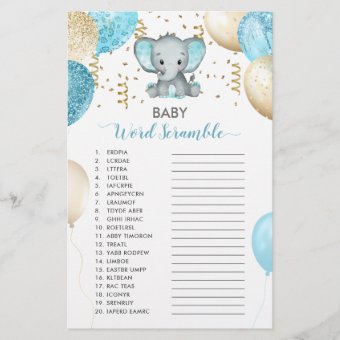 Baby Word Scramble Elephant Shower Game | Zazzle