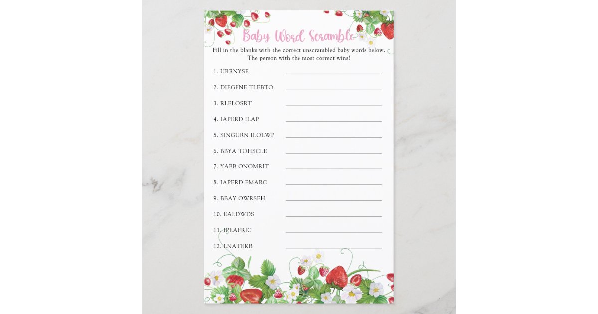 Baby Word Scramble Game | Strawberry Berry Sweet | Zazzle