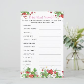 Baby Word Scramble Game | Strawberry Berry Sweet | Zazzle