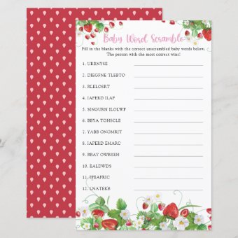 Baby Word Scramble Game | Strawberry Berry Sweet | Zazzle