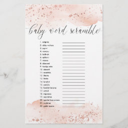 Baby word scramble game watercolor rose gold | Zazzle