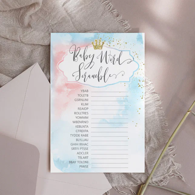 Baby Word Scramble Gender Reveal Gold Shower Game | Zazzle