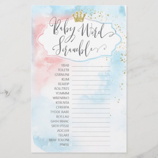 Baby Word Scramble Gender Reveal Gold Shower Game | Zazzle