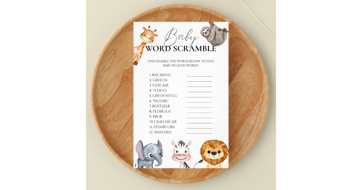 Baby Word Scramble Safari Animals Game Flyer | Zazzle