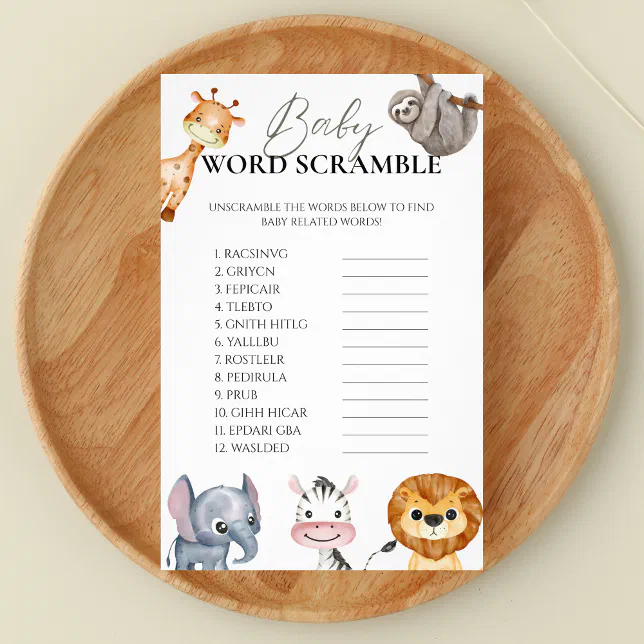 Baby Word Scramble Safari Animals Game Flyer | Zazzle