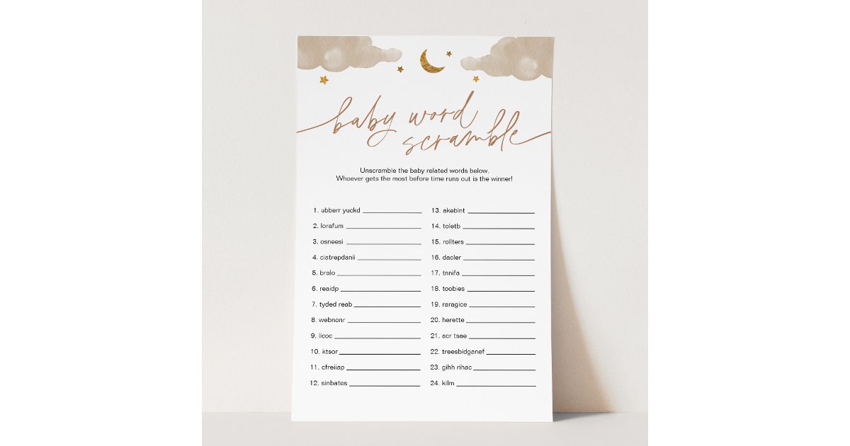 Baby Word Scramble Twinkle Star Baby Shower Game | Zazzle