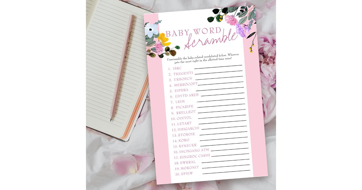 Baby Word Scramble Wildflower Baby Shower Game | Zazzle
