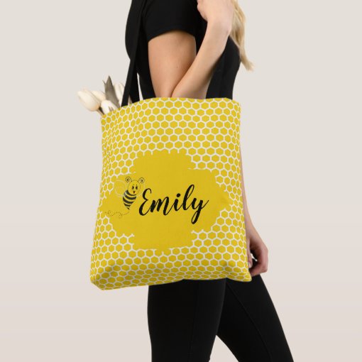Baby Yellow White Bumble Bee Honeycomb Honey Tote Bag | Zazzle