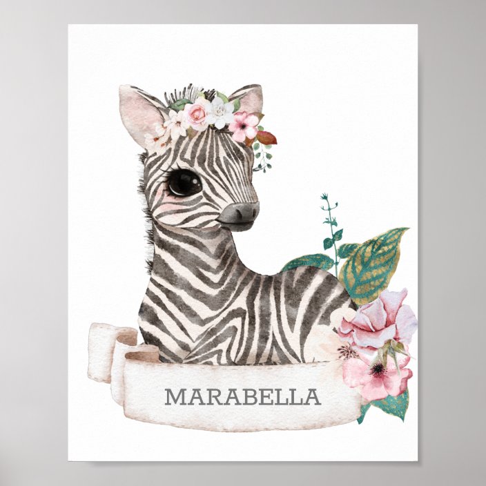 Baby Zebra Name Nursery Girl Jungle Sweet Poster | Zazzle.com