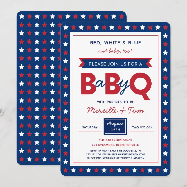 BabyQ or Baby-Q Red White Blue Baby Shower Invite | Zazzle