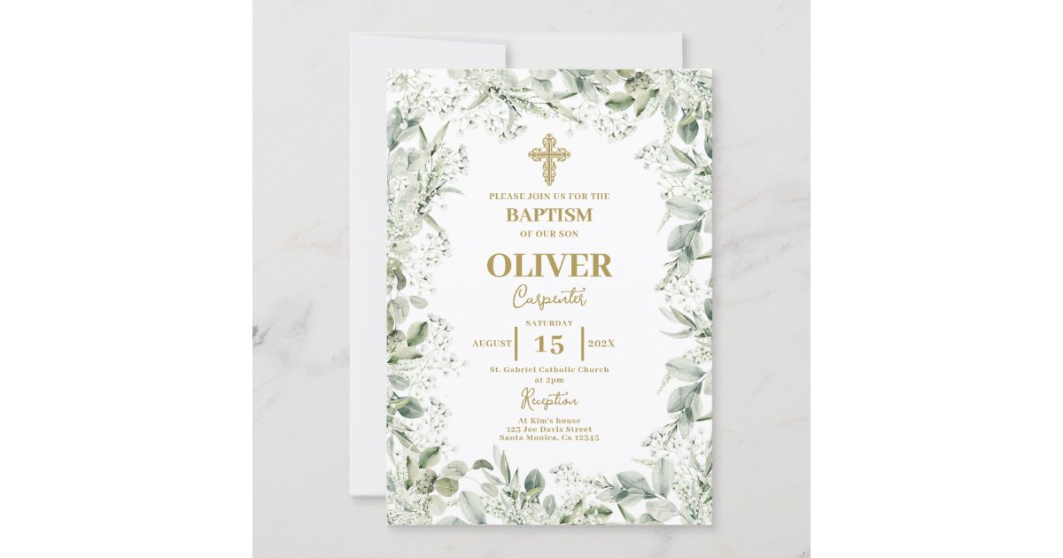 Baby's Breath Floral Baptism Invitation | Zazzle
