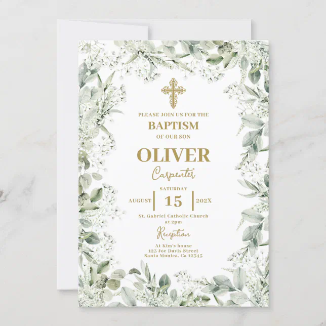 Baby's Breath Floral Baptism Invitation | Zazzle