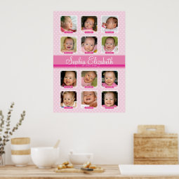 BABY'S FIRST 12 MONTHS BIRTHDAY KEEPSAKE girl Poster | Zazzle