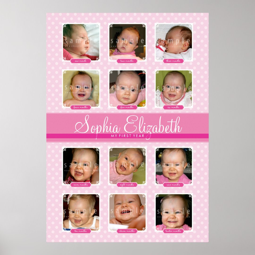 BABY'S FIRST 12 MONTHS BIRTHDAY KEEPSAKE girl Poster | Zazzle