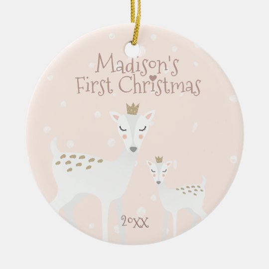 Baby's First Christmas - Cute Deer - Pink Ceramic Ornament | Zazzle.com