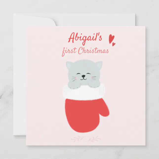 Baby's First Christmas - Cute Kitten in a Mitten Holiday Card | Zazzle