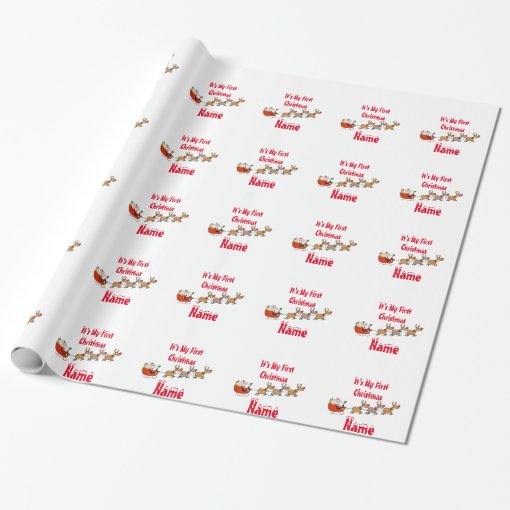 Babys First Christmas Personalized giftwrap Wrapping Paper | Zazzle