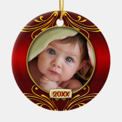 Baby's First Christmas Photo Frame Ceramic Ornament | Zazzle