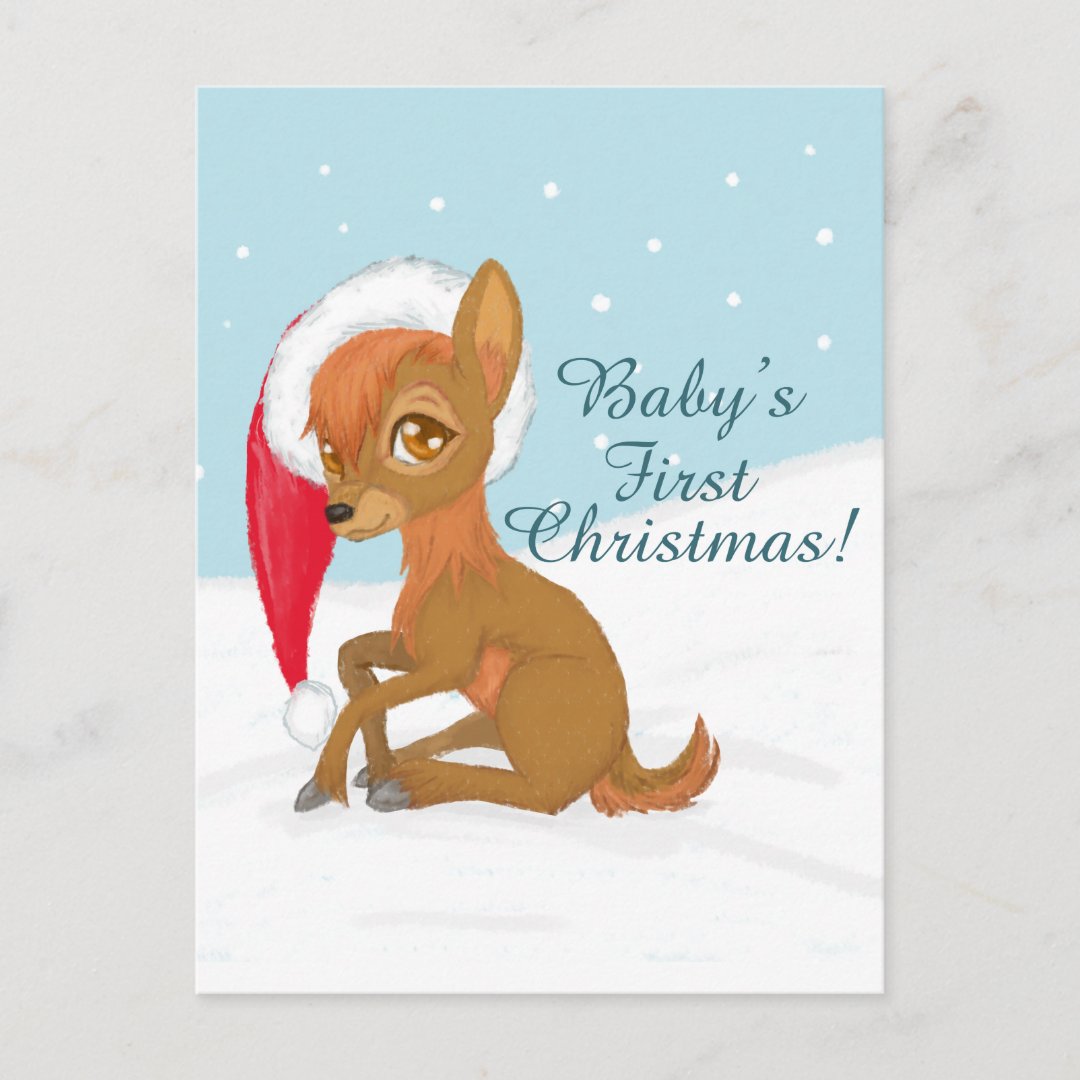 Baby's First Christmas (Reindeer) Holiday Postcard | Zazzle