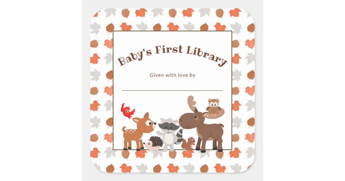 Baby's first Library, woodland animal bookplate | Zazzle
