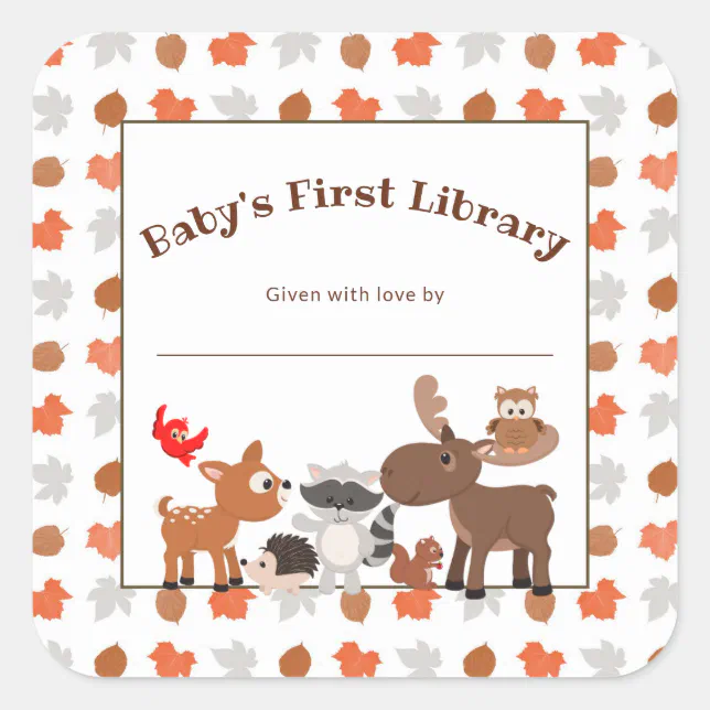 Baby's first Library, woodland animal bookplate | Zazzle