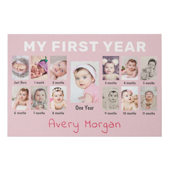 Baby's First Year Custom 12 Months Photo Collage Faux Canvas Print ...
