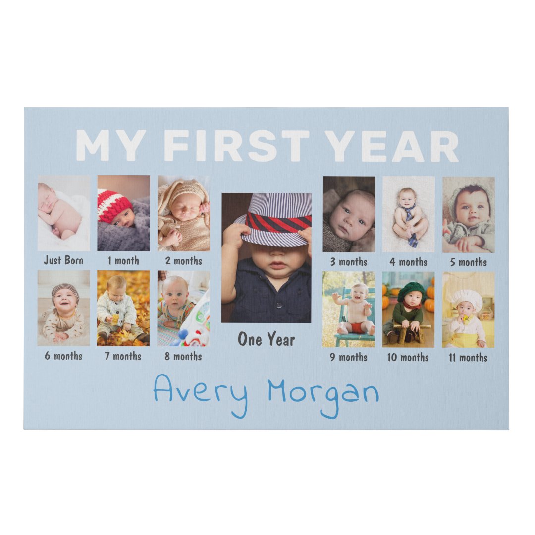 Baby's First Year Custom 12 Months Photo Collage Faux Canvas Print | Zazzle