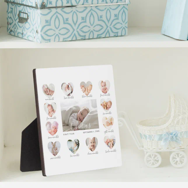 Baby's First Year Heart Photo Keepsake Collage Plaque | Zazzle