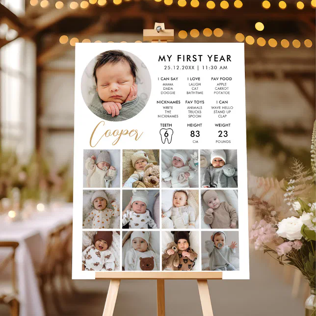 Baby's First Year Milestone 1st Birthday Photo Foam Board | Zazzle