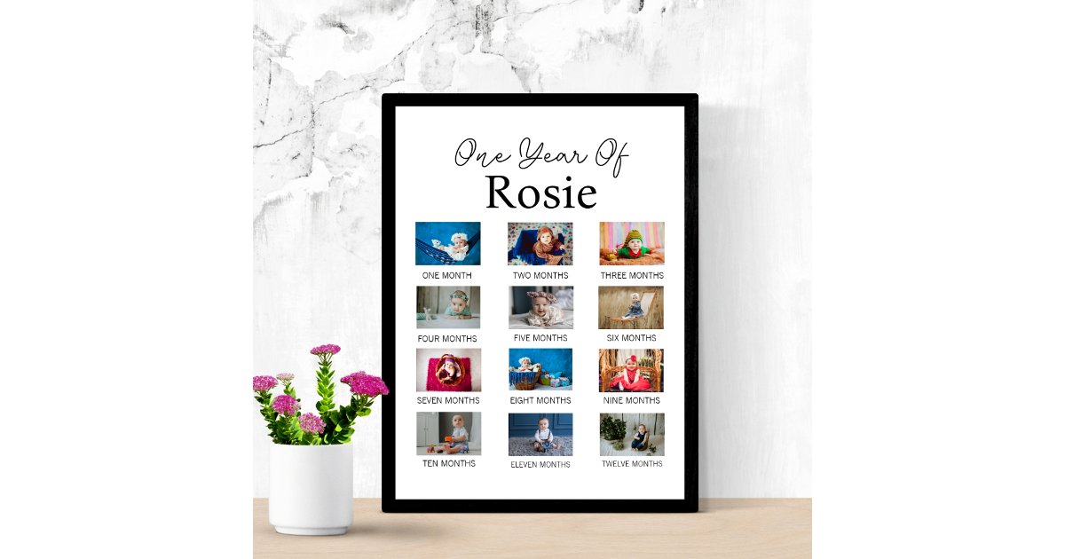 Baby's First Year Milestone 1st Birthday Photo Poster | Zazzle