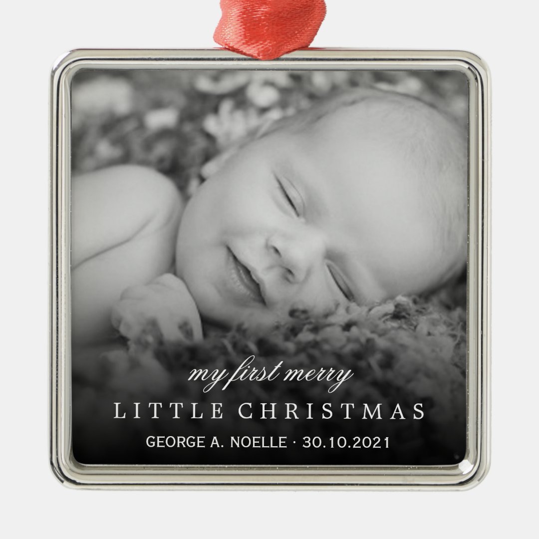 Baby's My First Merry Little Christmas Cute Photo Metal Ornament | Zazzle