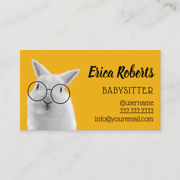 Babysitter Cute Nerdy Rabbit Babysitting Childcare Business Card | Zazzle