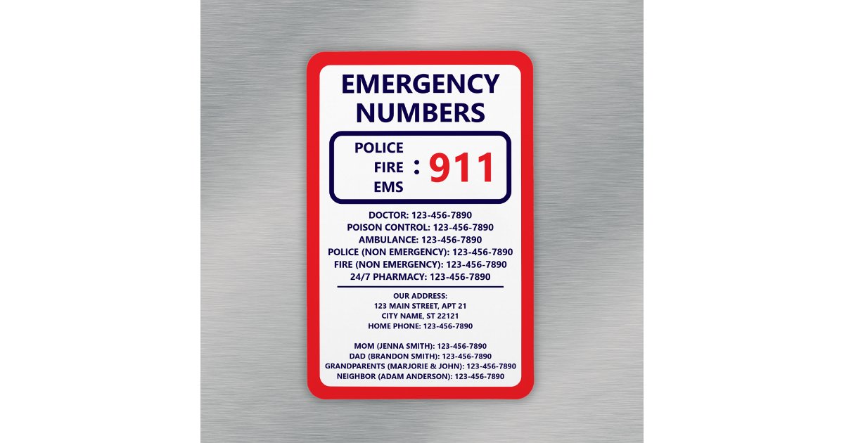 Babysitter Emergency Numbers List Contact Info Magnet | Zazzle