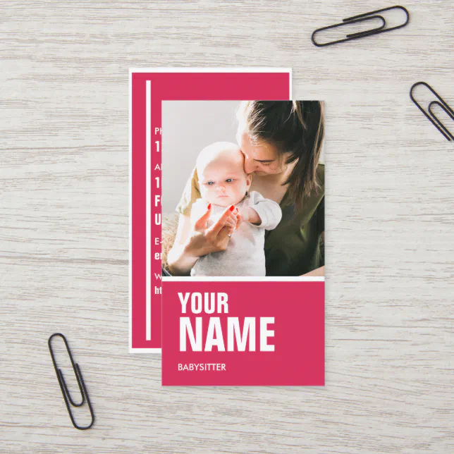 Babysitter Pink (Personalize Photo & Text) Business Card | Zazzle