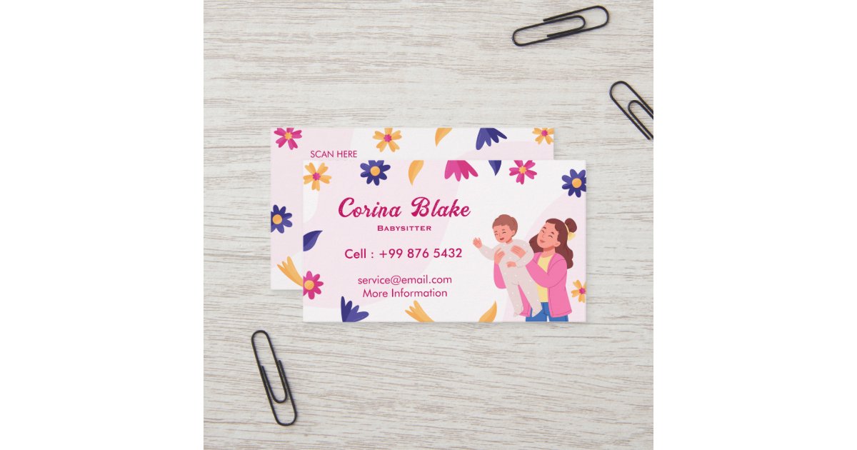 Babysitter Services | Pink Childcare Business Card | Zazzle