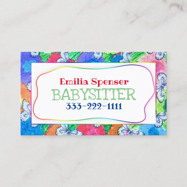 Babysitting & Child Care Colorful Butterfly Card | Zazzle