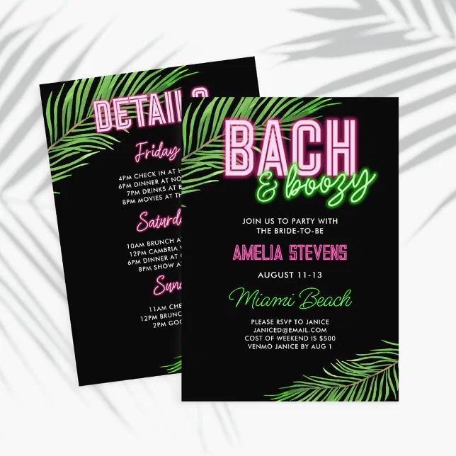 Bach & Boozy Neon Green & Pink Tropical Weekend Invitation | Zazzle