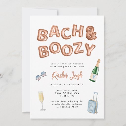 Bach & Boozy Rose Gold Bachelorette Weekend Invitation | Zazzle