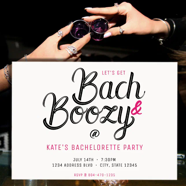 Bach & Boozy White & Pink Bachelorette Party Invitation | Zazzle
